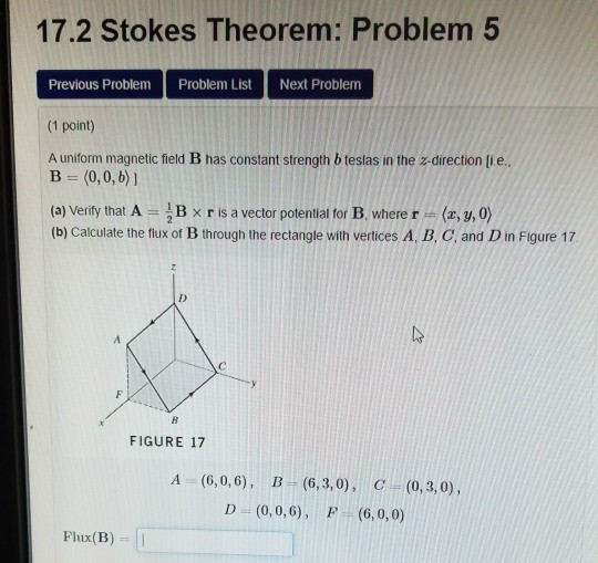 Solved 17.2 Stokes Theorem: Problem 5 Previous Problem | Chegg.com