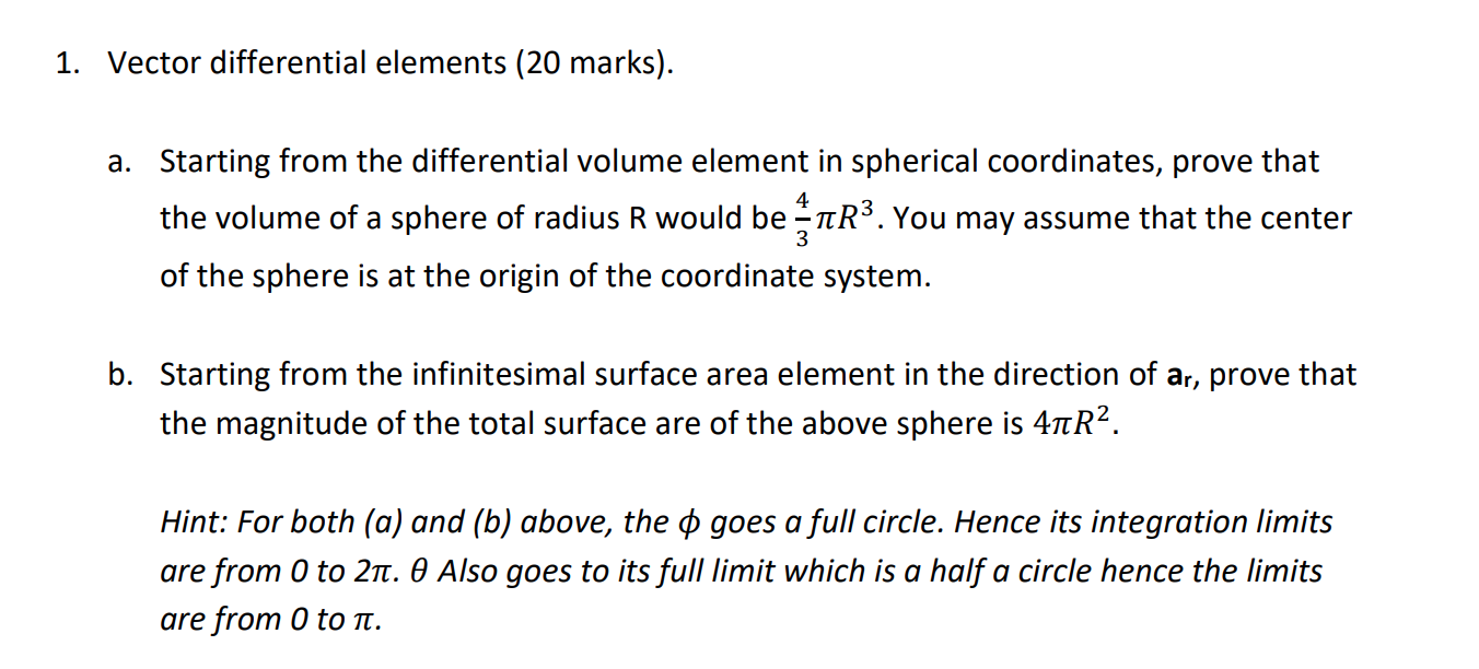 Solved 1. Vector differential elements (20 marks). a. | Chegg.com