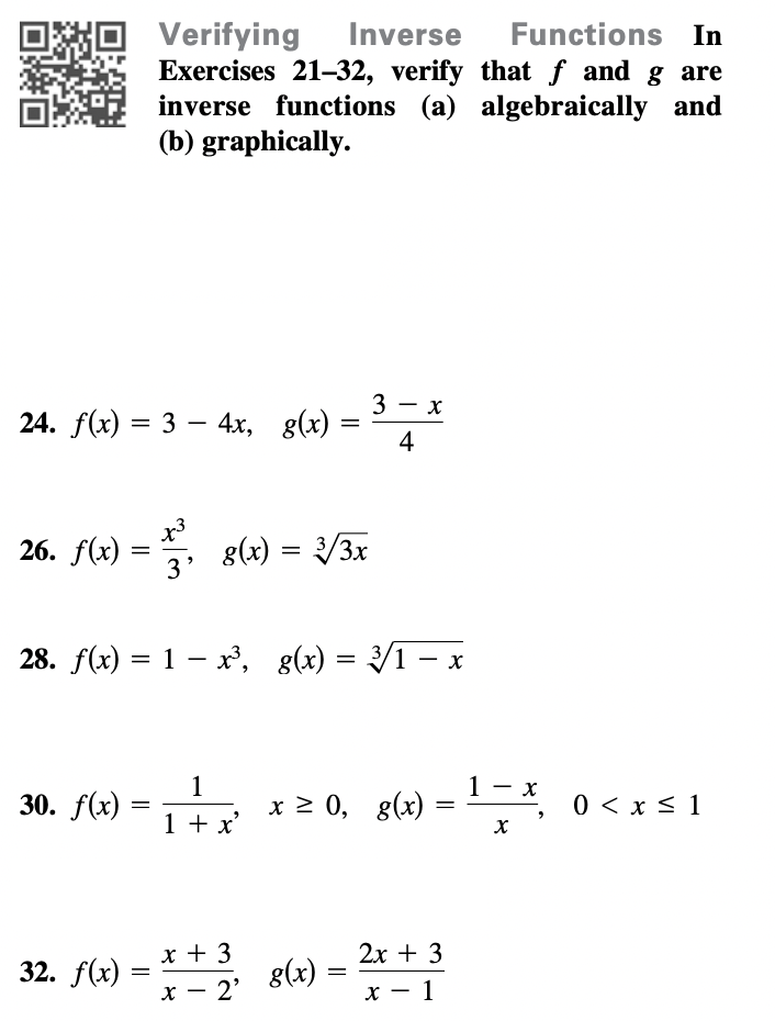 Solved Verifying Inverse Functions In Exercises 21–32, | Chegg.com