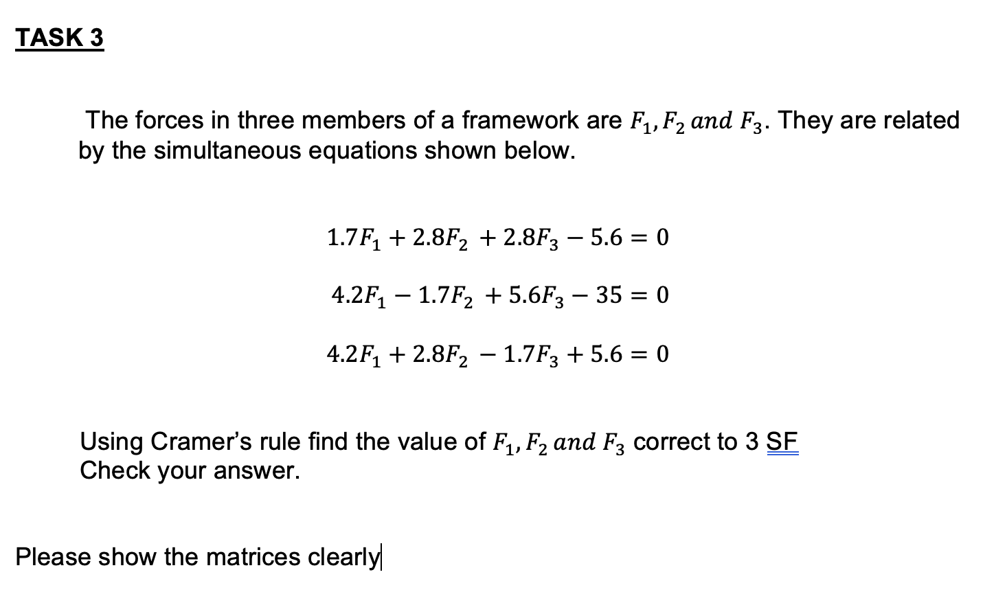 Solved The forces in three members of a framework are F1,F2 | Chegg.com