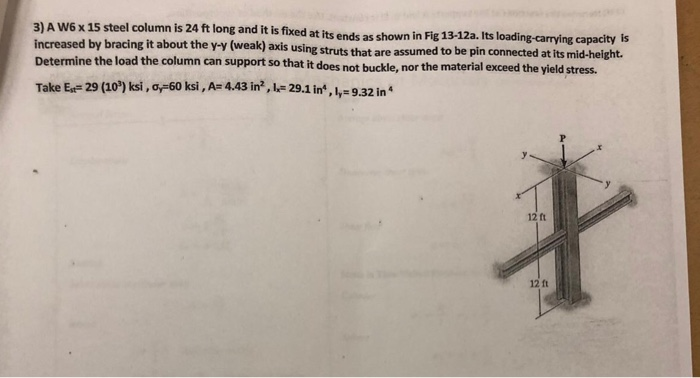Solved 3) A W6 x15 steel column is 24 ft long and it is | Chegg.com
