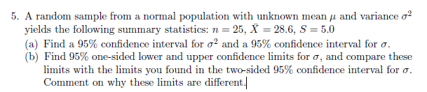 Solved 5. A random sample from a normal population with | Chegg.com