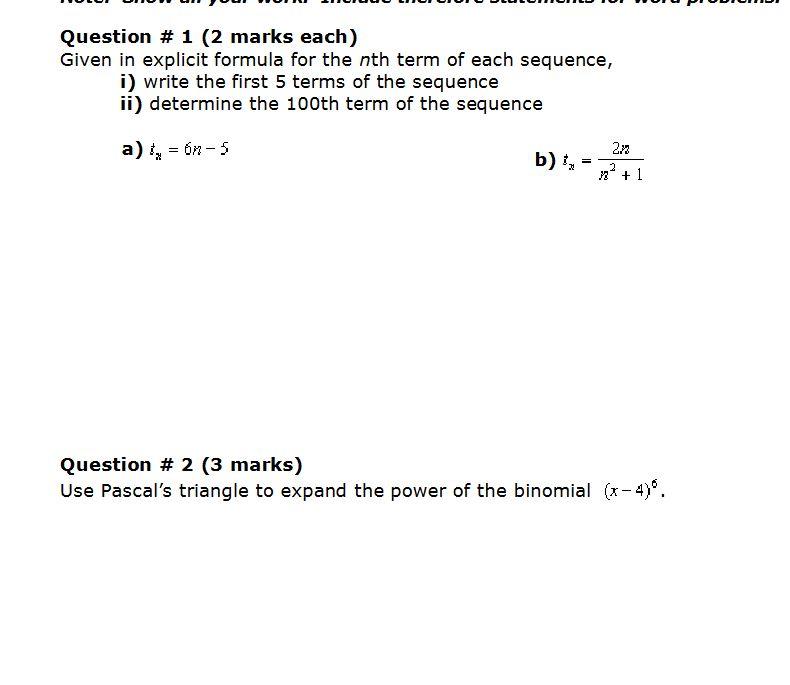 Solved Question # 1 (2 marks each) Given in explicit formula | Chegg.com