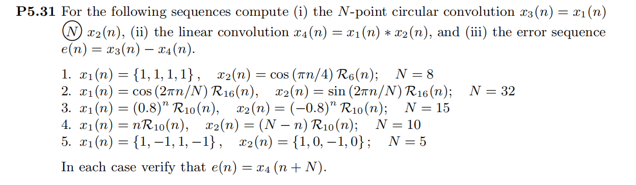 Solved 5.31 For the following sequences compute (i) the | Chegg.com