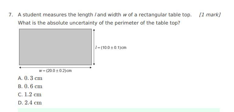 Solved 7. A student measures the length / and width w of a | Chegg.com