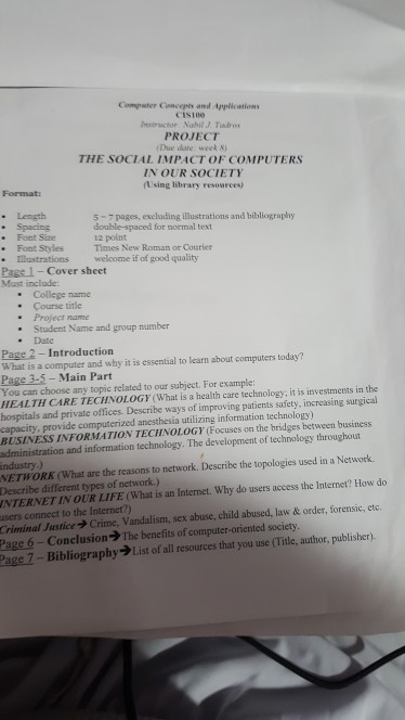 Solved Computer Conceps and Appontions CISN PROJECT Due date | Chegg.com