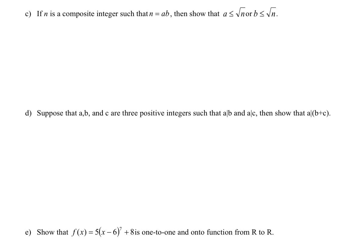 Solved c) If n is a composite integer such that n = ab, then | Chegg.com