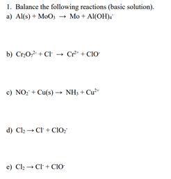 Solved 1. Balance the following reactions (basic solution). | Chegg.com