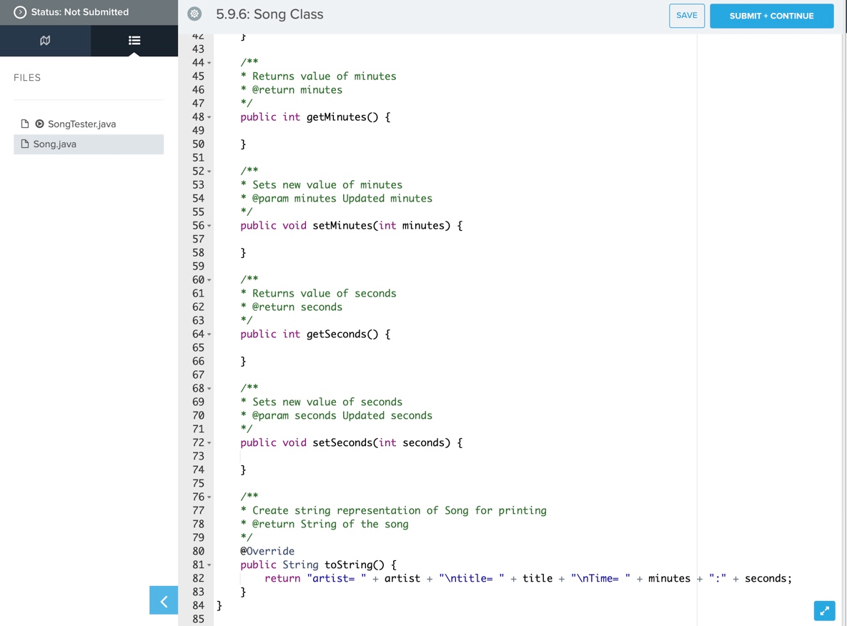 Solved Status: Not Submitted @ 5.9.6: Song Class 1 public | Chegg.com