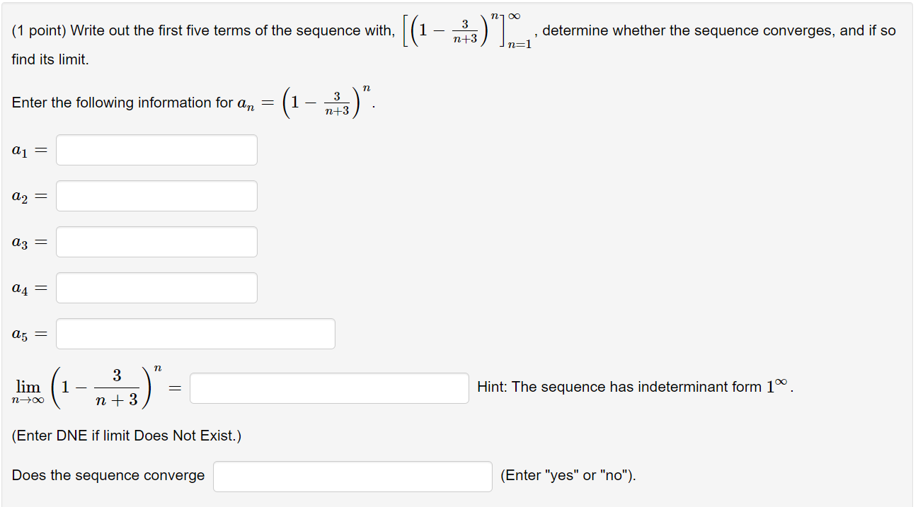 Solved (1 point) Write out the first five terms of the | Chegg.com