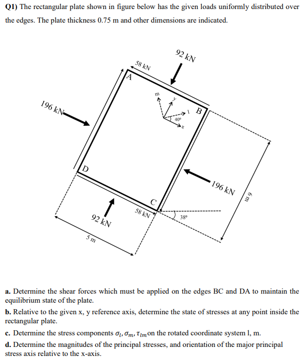Solved Q1) The rectangular plate shown in figure below has | Chegg.com