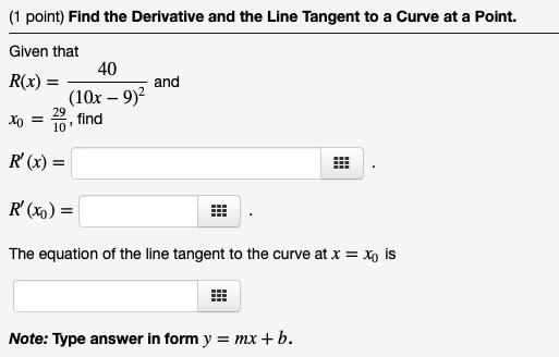 Solved (1 point) Find the Derivative and the Line Tangent to | Chegg.com