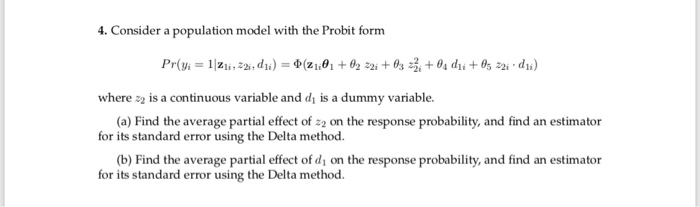 Solved 4. Consider a population model with the Probit form | Chegg.com