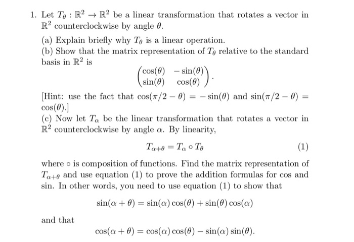 Solved 1. Let T,: R2-R2 be a linear transformation that | Chegg.com