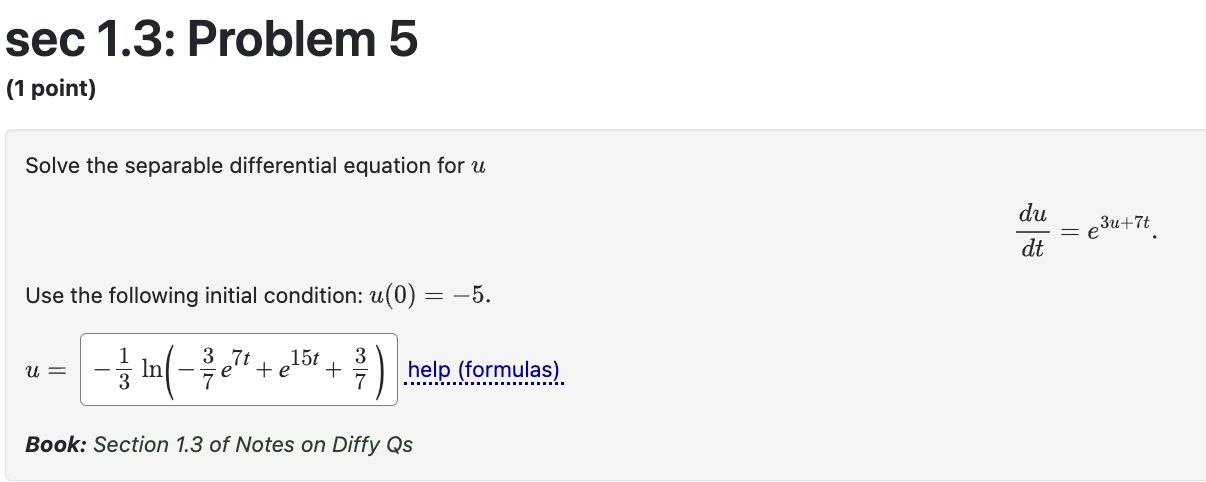 Solved sec 1.3: Problem 5(1 ﻿point)Solve the separable | Chegg.com