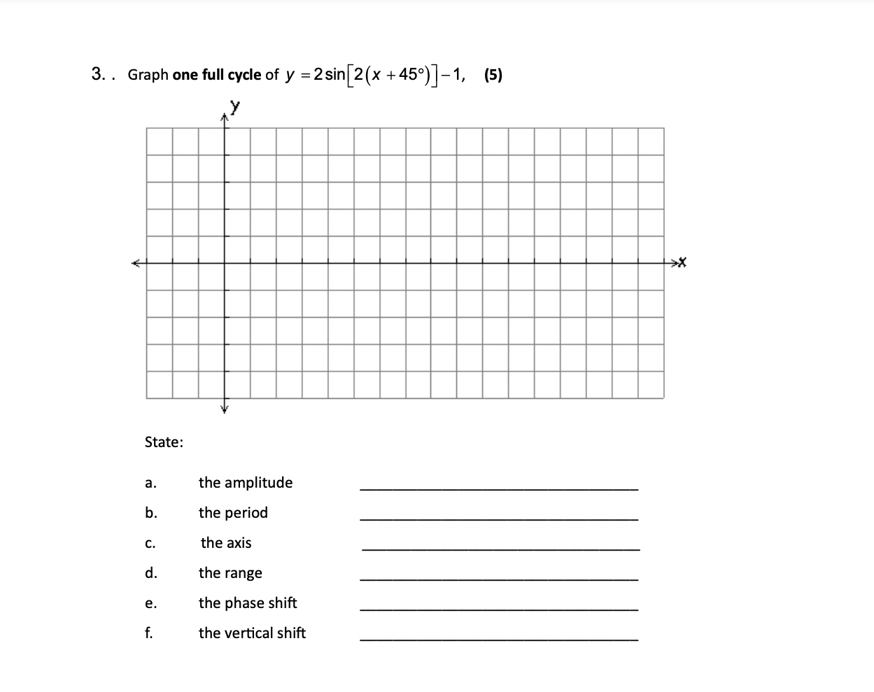 Solved Graph one full cycle of \\( y=2 \\sin | Chegg.com