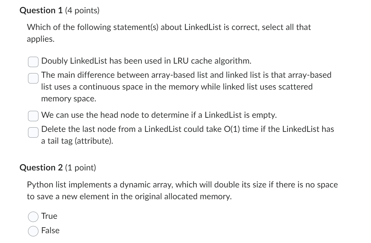 Solved Which of the following statement(s) about LinkedList | Chegg.com