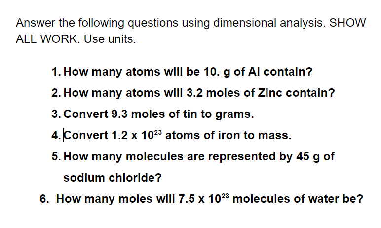 Solved Answer the following questions using dimensional | Chegg.com