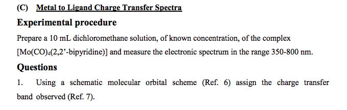 (C) Metal to Ligand Charge Transfer Spectra | Chegg.com