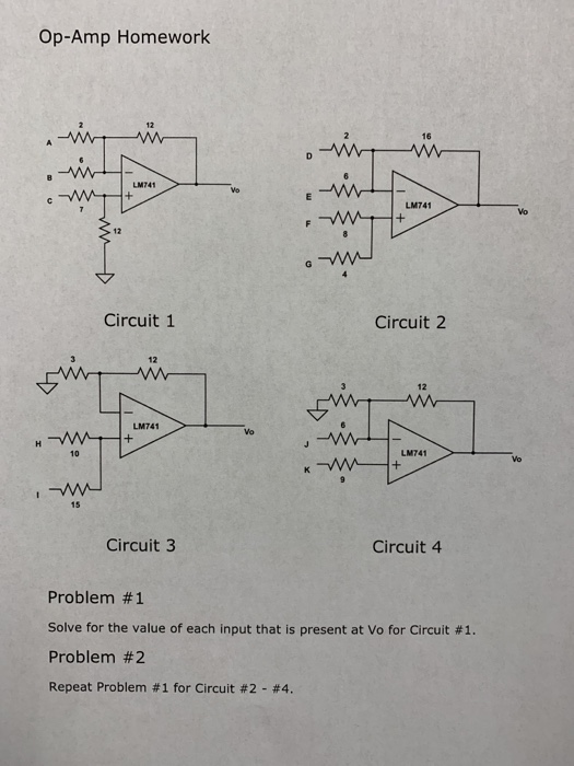 Solved Op-Amp Homework 16 LM741 Circuit 1 Circuit 2 12 12 | Chegg.com