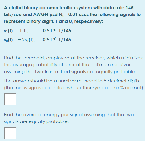 Solved A digital binary communication system with data rate | Chegg.com