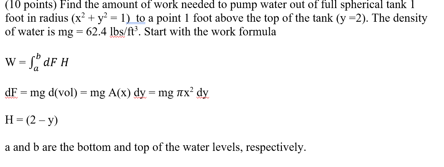 Solved (10 points) Find the amount of work needed to pump | Chegg.com