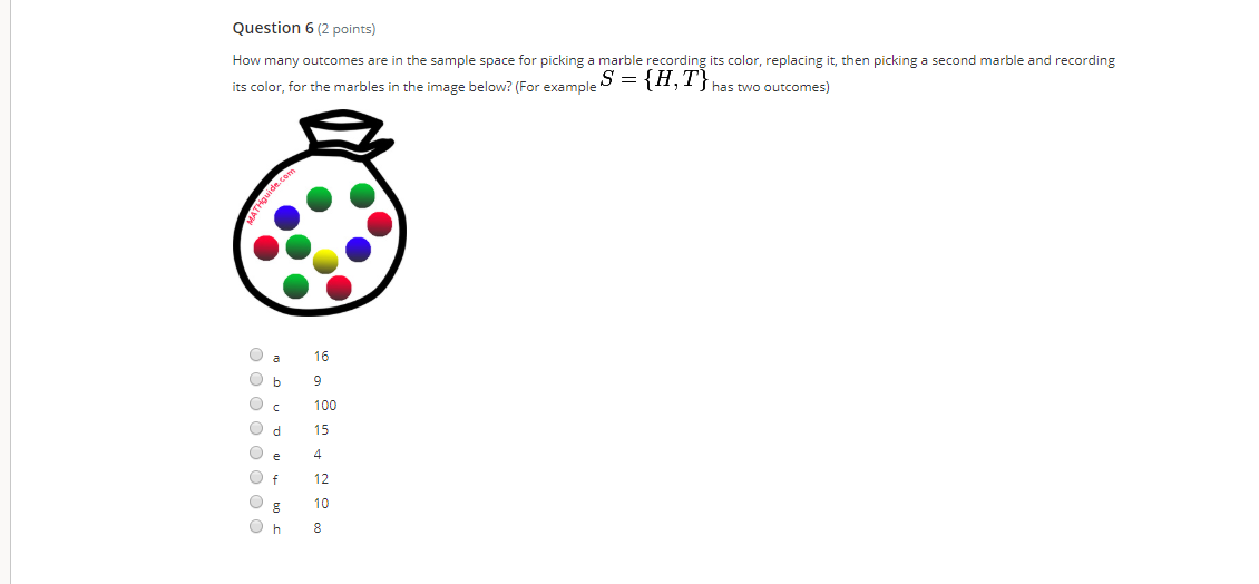 Solved Question 6 (2 points) How many outcomes are in the | Chegg.com