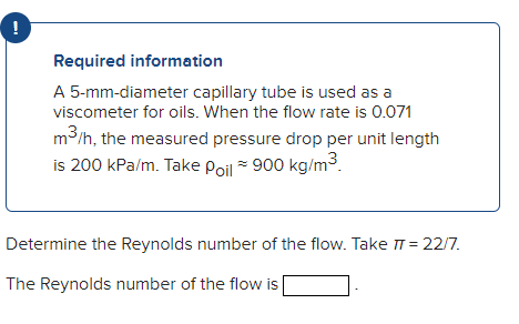 Solved Determine the Reynolds number of the flow. Take π = | Chegg.com