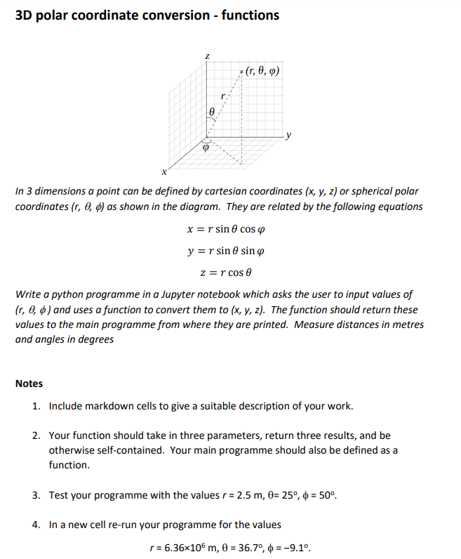 3D polar coordinate conversion - functions In 3 | Chegg.com