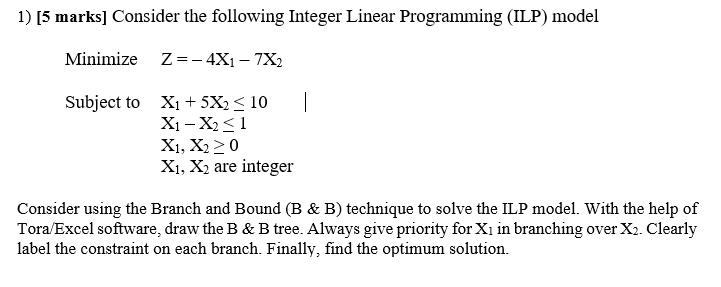 Solved 1) [5 marks] Consider the following Integer Linear | Chegg.com
