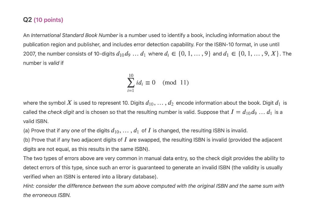 Solved An International Standard Book Number is a number | Chegg.com