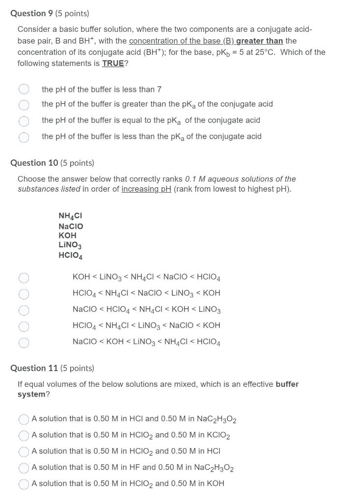 Solved Question 9 (5 points) Consider a basic buffer | Chegg.com