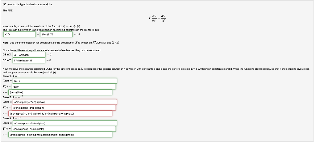 Solved (30 points is typed as lambda, as alpha. The PDE is | Chegg.com