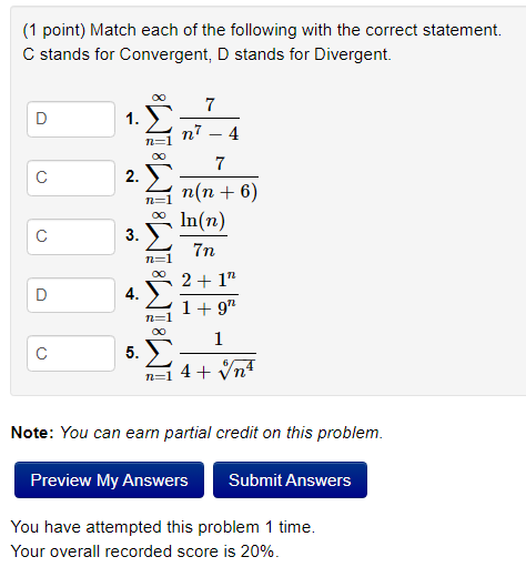 Solved (1 point) Match each of the following with the | Chegg.com