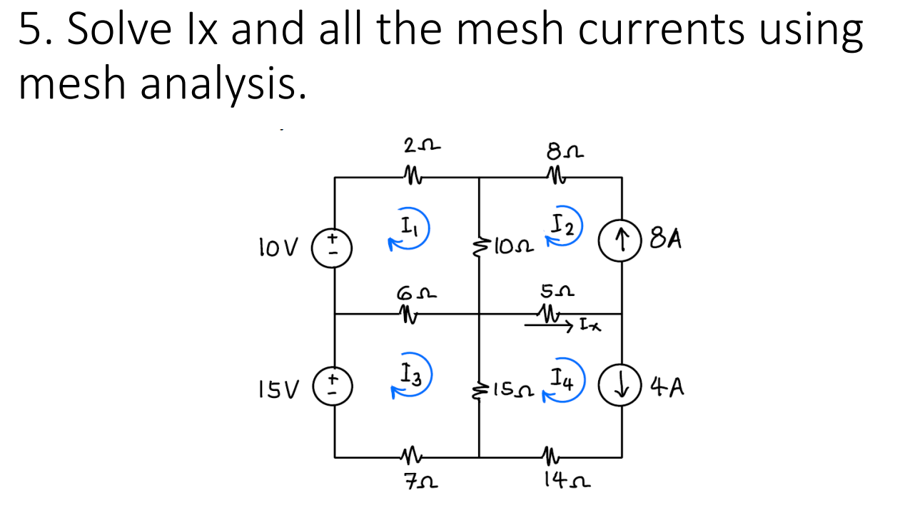 Solved 5. Solve Ix and all the mesh currents using mesh | Chegg.com