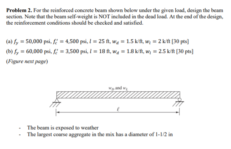 Solved Problem 2. For the reinforced concrete beam shown | Chegg.com