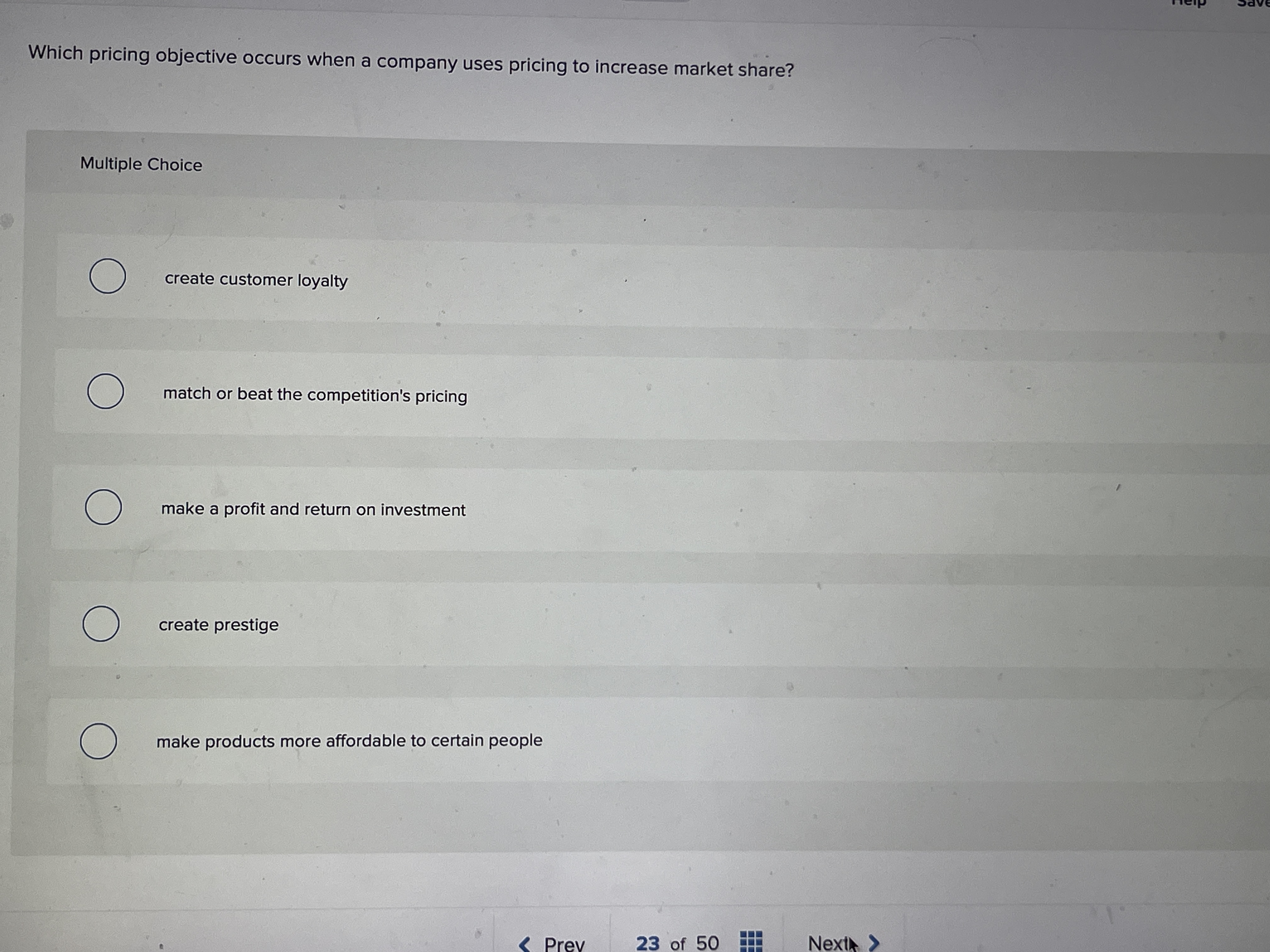 Solved Which pricing objective occurs when a company uses | Chegg.com