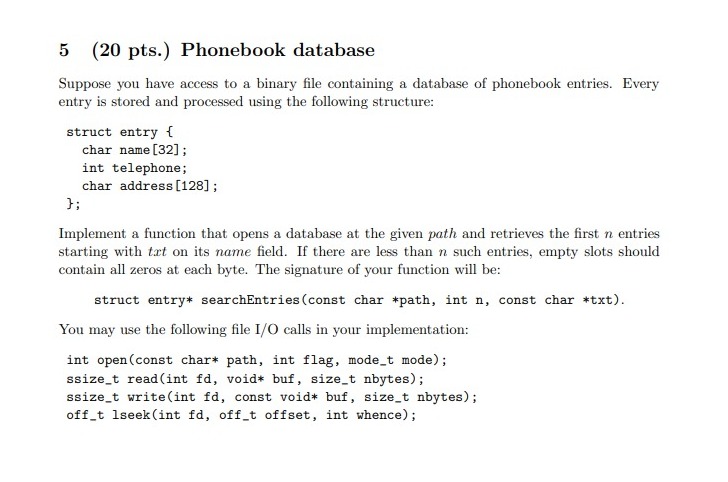 Solved 5 20 Pts Phonebook Database Suppose You Have 