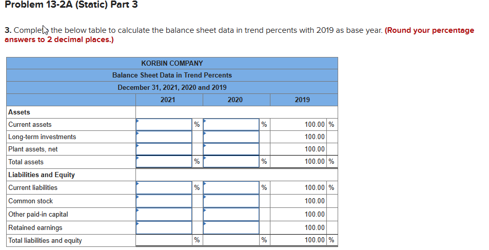 Solved Problem 13-2A (Static) Ratios, common-size | Chegg.com