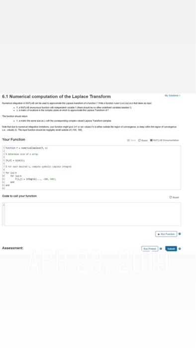 6.1 Numerical computation of the Laplace Transform | Chegg.com