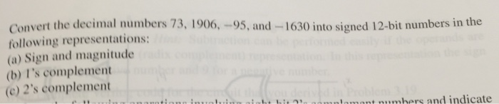 Solved Convert the decimal numbers 73, 1906, -95, and - 1630 | Chegg.com