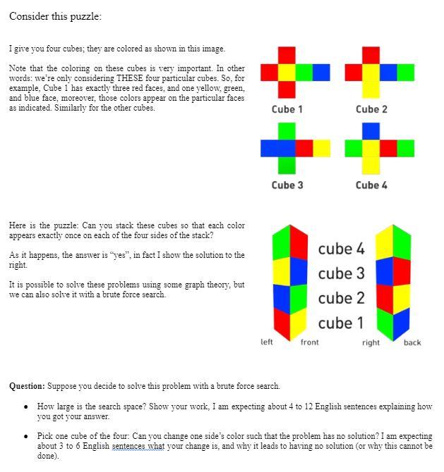 I give you four cubes; they are colored as shown in | Chegg.com