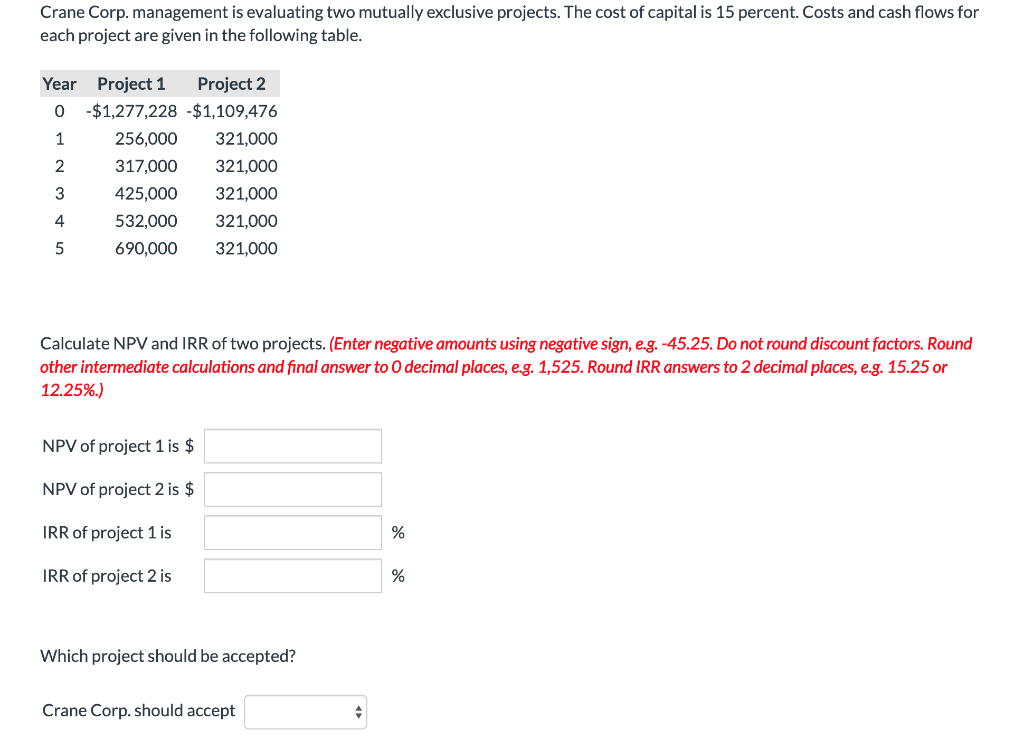 Solved Crane Corp. management is evaluating two mutually | Chegg.com