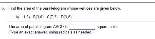Solved 6. Find the area of the parallelogram whose vertices | Chegg.com