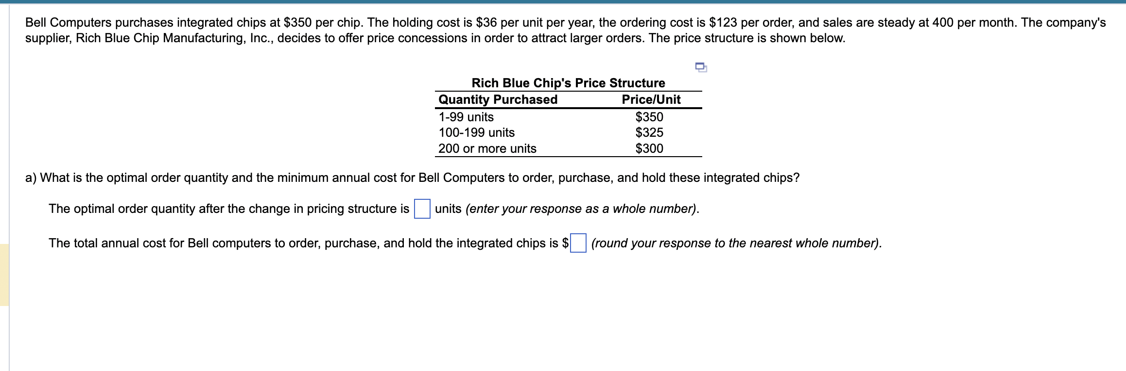 Solved Bell Computers purchases integrated chips at $350 per | Chegg.com