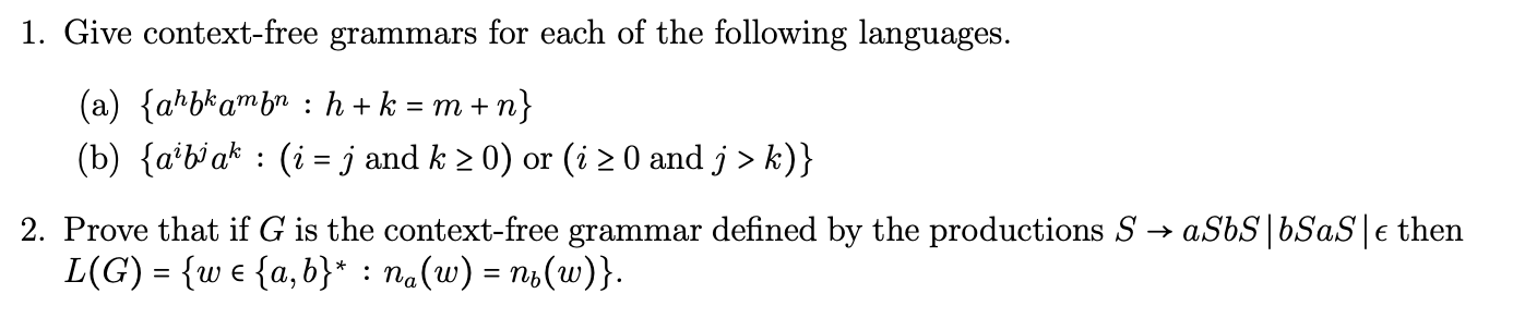 Solved 1. Give context-free grammars for each of the | Chegg.com