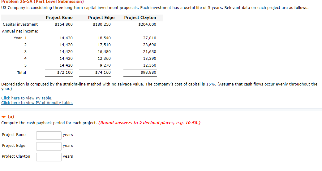 Solved Problem 26-5A (Part Level Submission) U3 Company is | Chegg.com