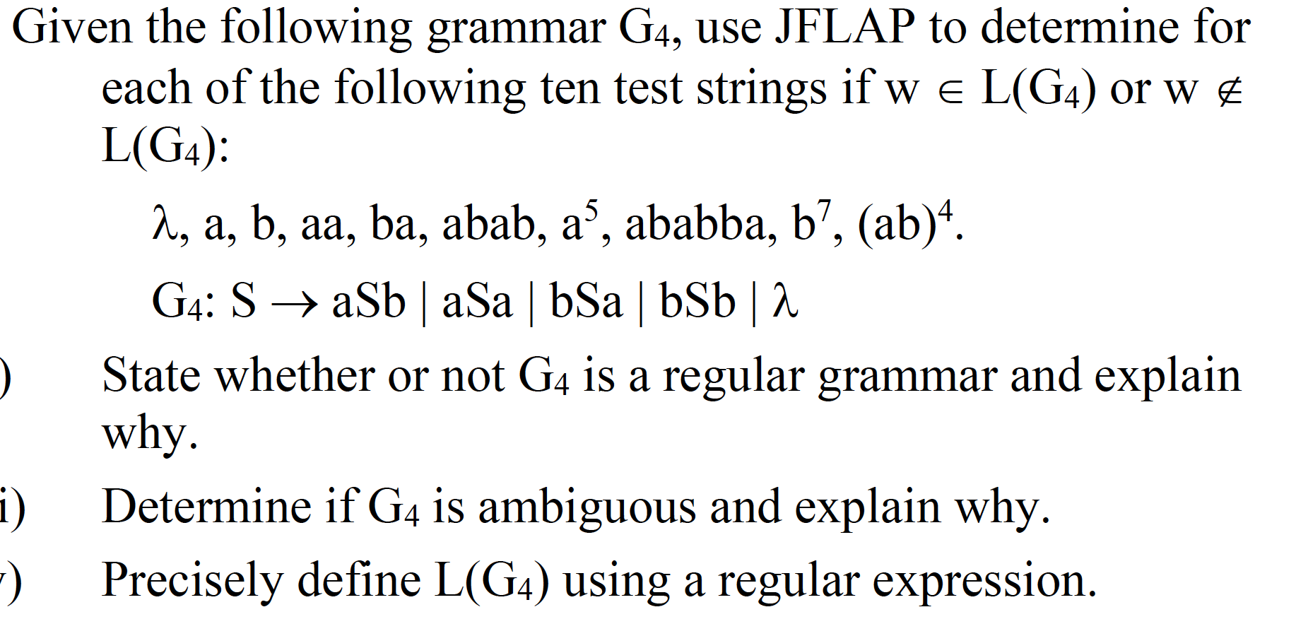 Solved و Given the following grammar G4, use JFLAP to | Chegg.com