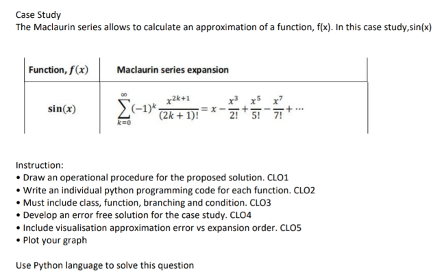 Solved Case Study The Maclaurin series allows to calculate | Chegg.com