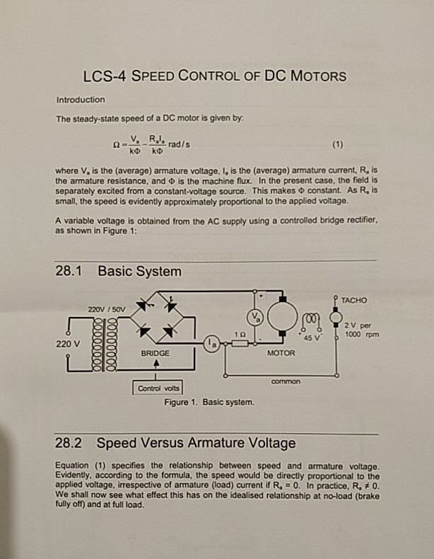 Solved LCS-4 SPEED CONTROL OF DC MOTORS Introduction The | Chegg.com